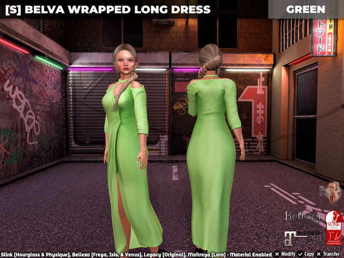 Second Life Marketplace - [S] Belva Wrapped Long Dress Green